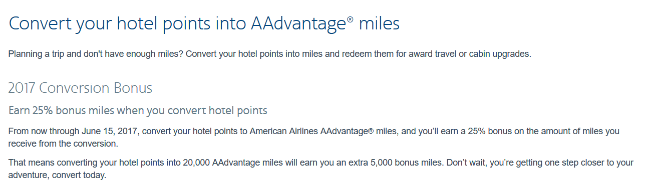 [AA] Earn 25% bonus miles when you convert hotel pointsh – VIP/Elite ...